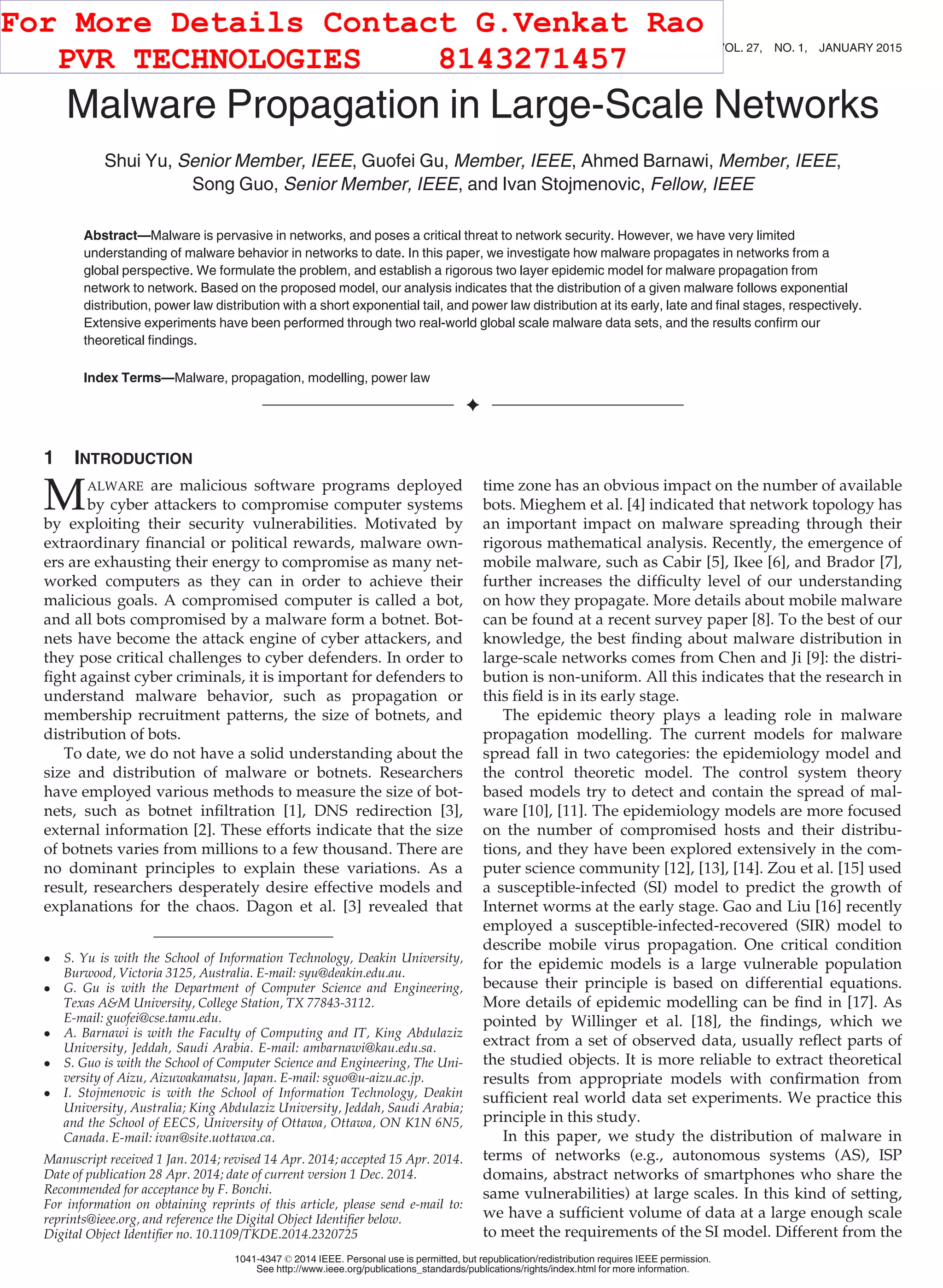 Malware propagation in large scale networks | PDF