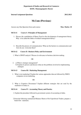 MCOM assignment for KSOU | PDF
