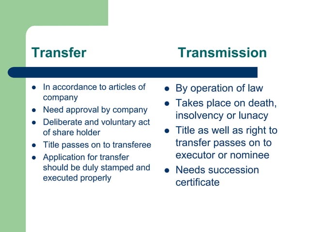 Transfer of Shares/Transmission of Shares Debentures, its features and ...