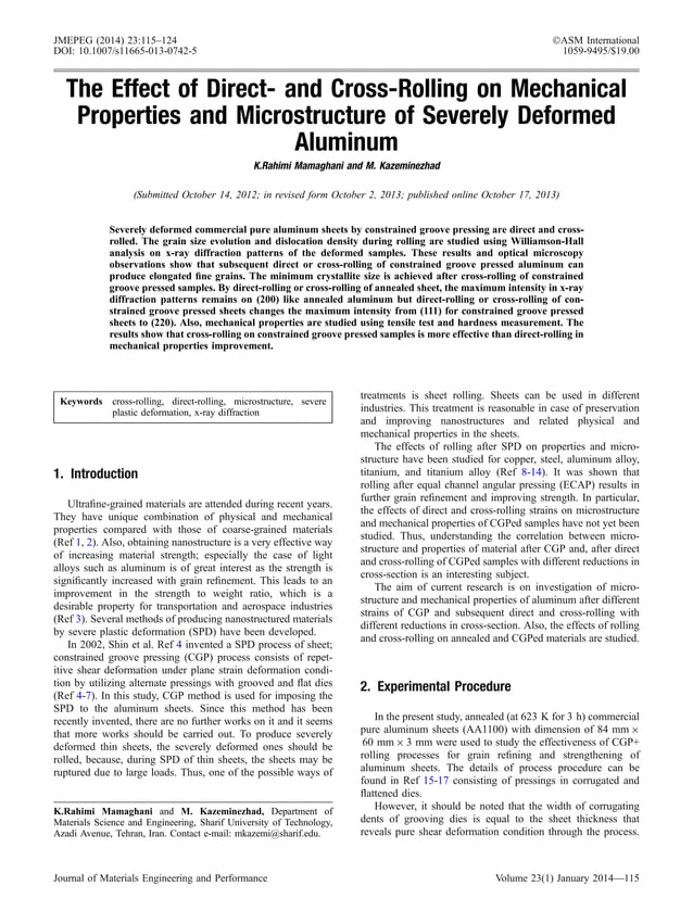 The Effect of Direct- and Cross-Rolling on Mechanical Properties and ...