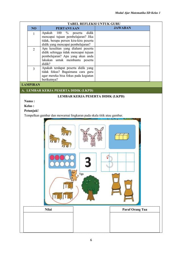 Modul Ajar Matematika Kelas 1 BAB 1 Kurikulum Merdeka | DOCX