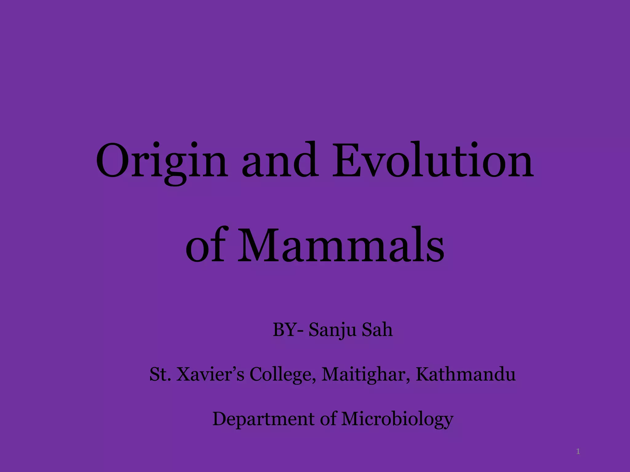 Origin and Evolution of Mammals | PPTX
