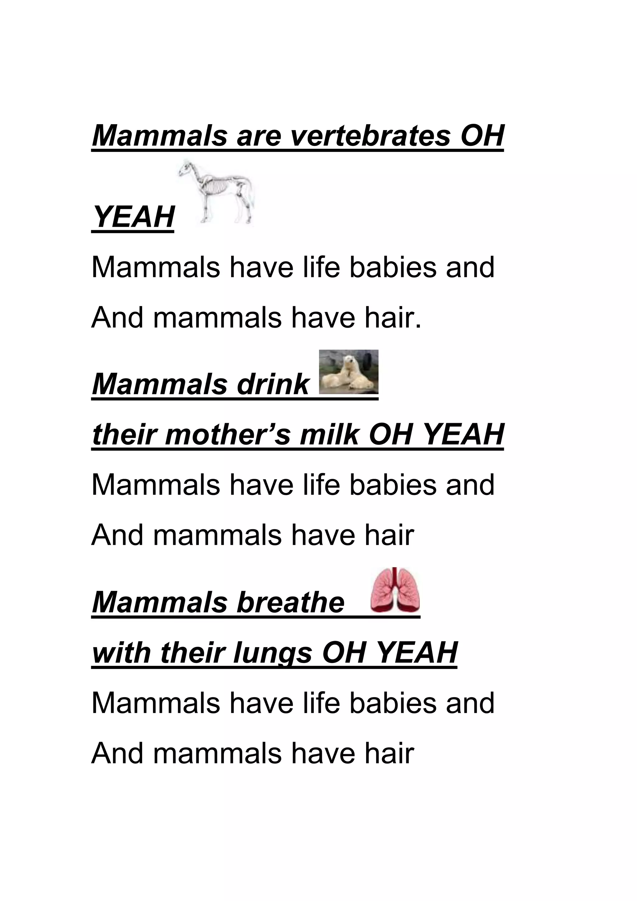 Mammals and birds are vertebrates oh yeah.docxsong and posters | DOCX