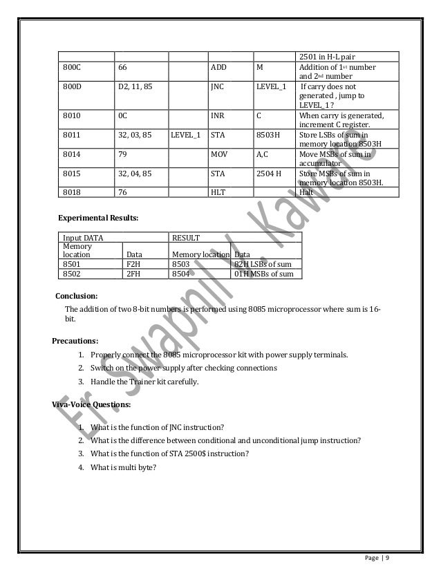 Microprocessor Lab Manual by Er. Swapnil V. Kaware