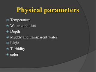 physical and chemical parameters of water for fish pond | PPTX