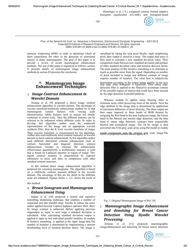 Mammogram image enhancement techniques for detecting breast cancer | PDF