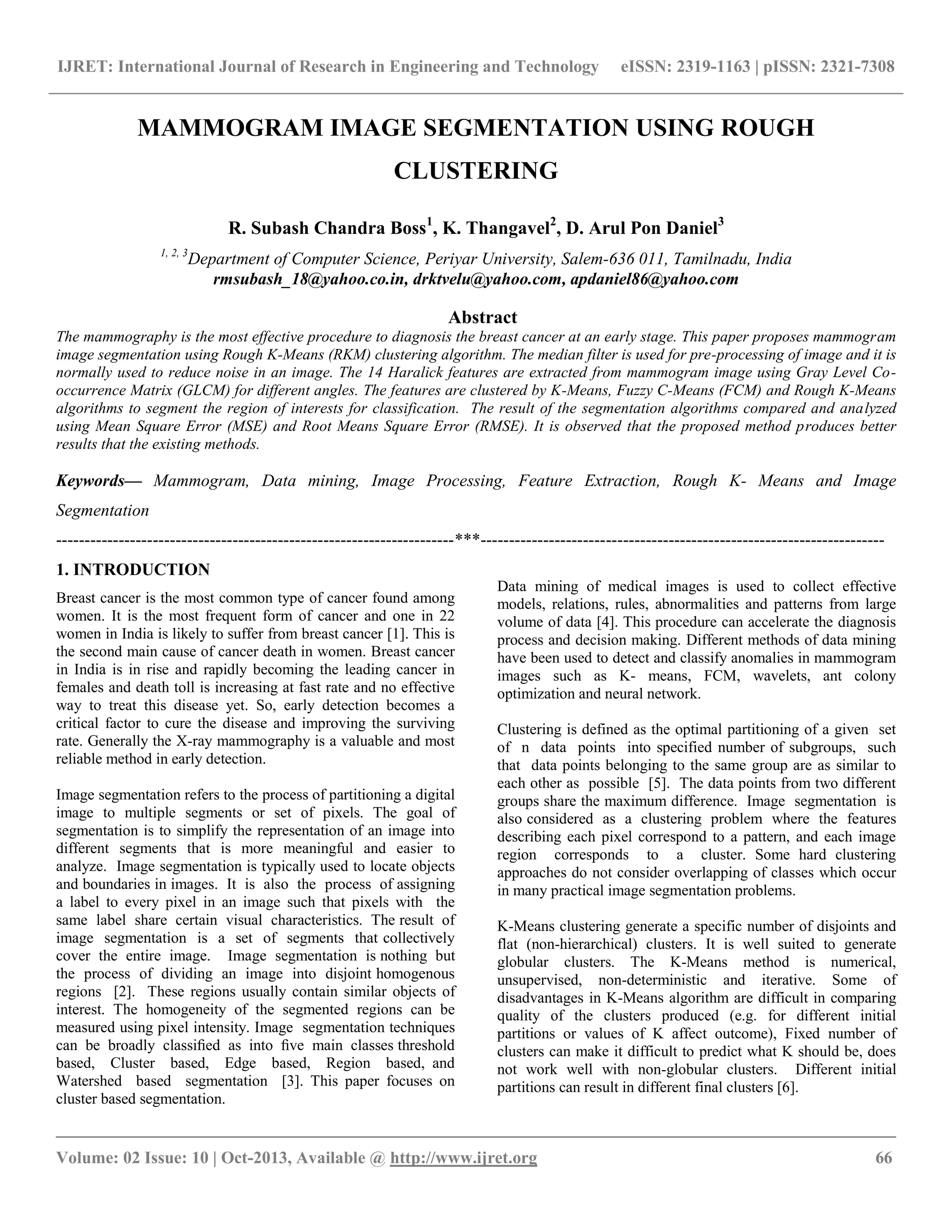 Mammogram Image Segmentation Using Rough Clustering Pdf