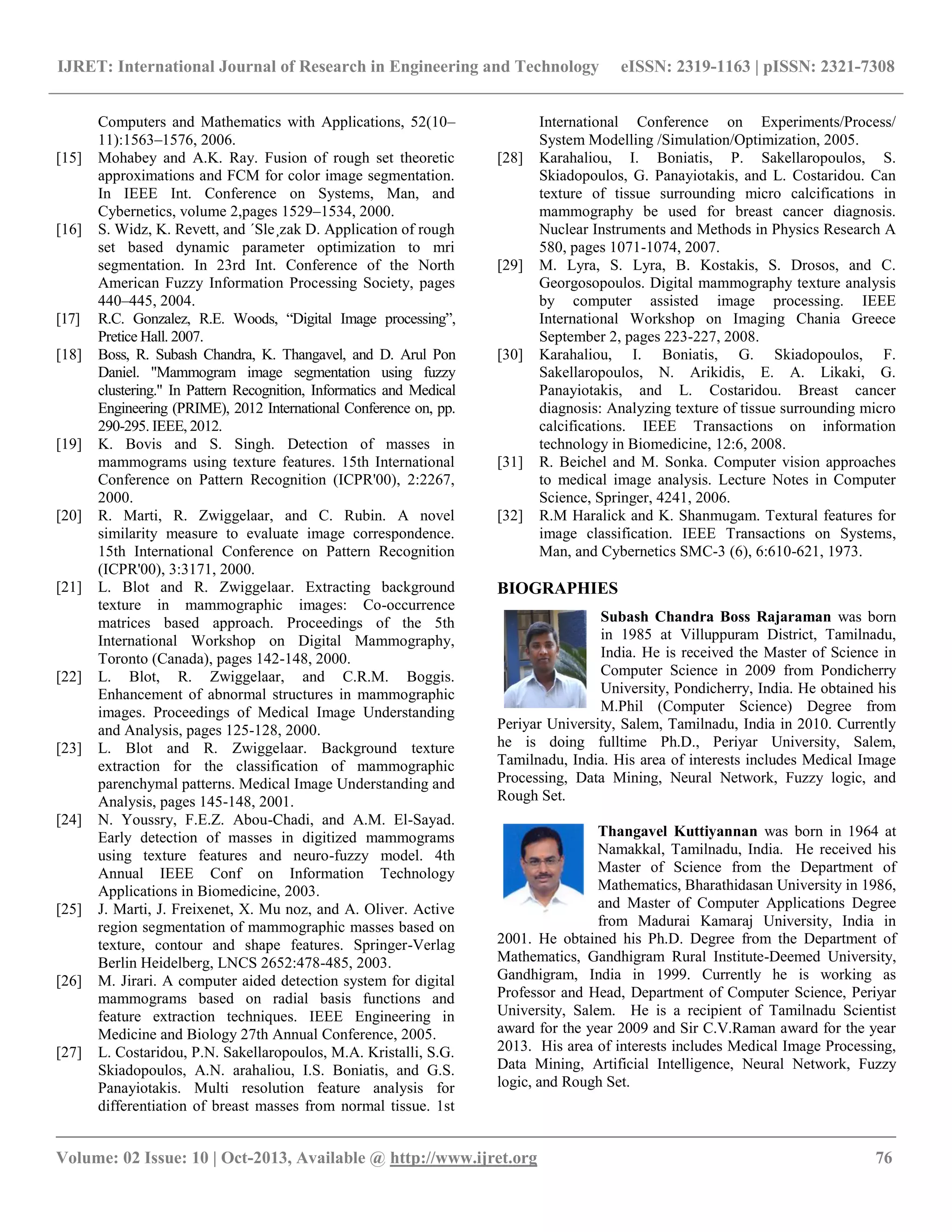 Mammogram Image Segmentation Using Rough Clustering Pdf
