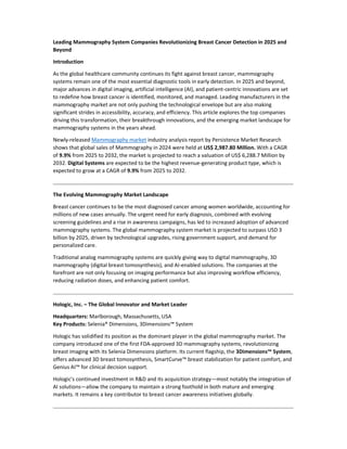 Leading Mammography System Companies Revolutionizing Breast Cancer ...