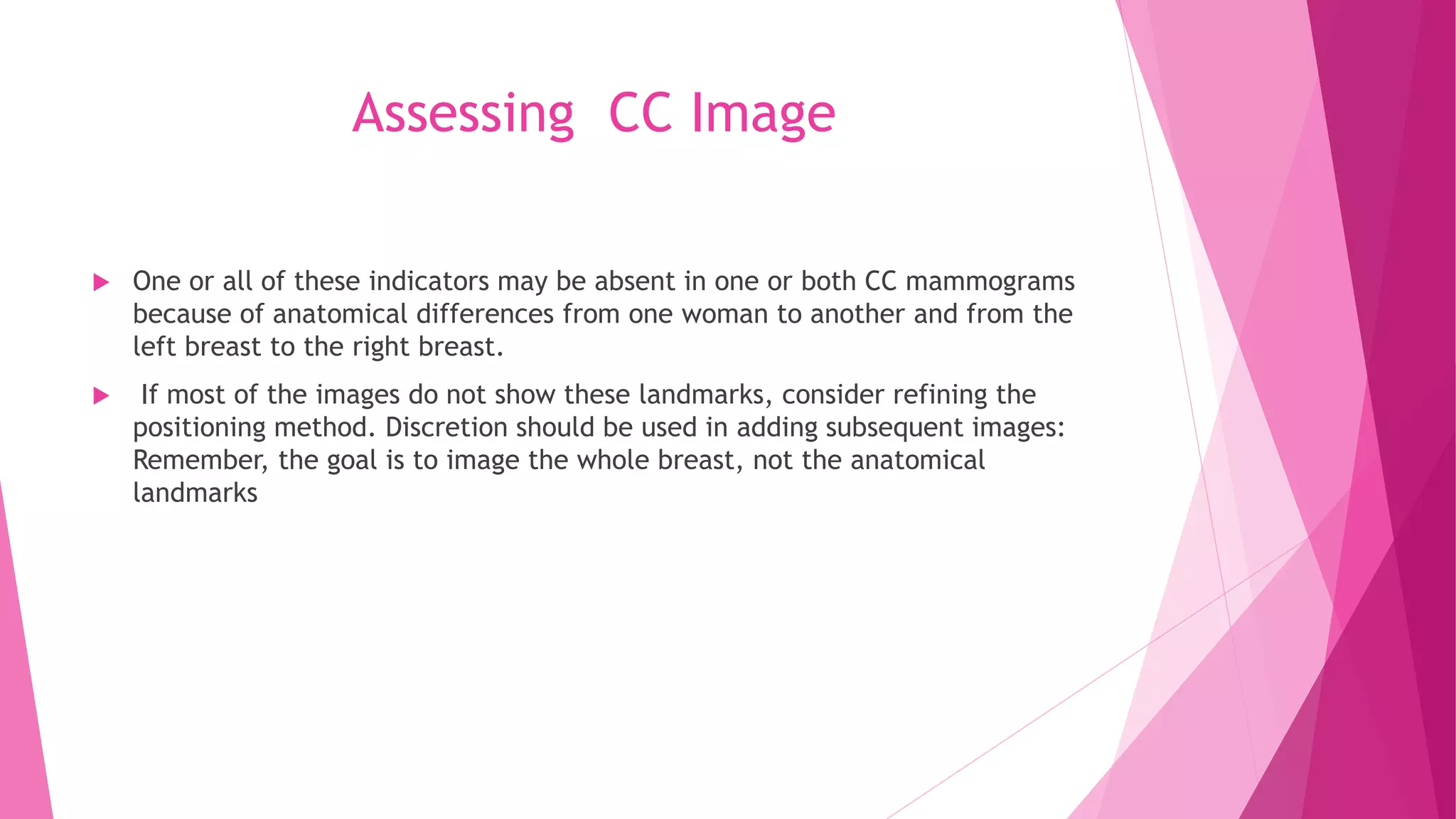 Mammography positioning technique for Cranio Caudal (CC) | PPTX