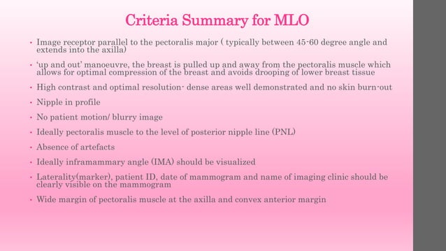 Mammography positioning technique for MLO View | PPTX | Death, Injury ...