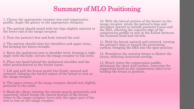 Mammography positioning technique for MLO View | PPTX | Death, Injury ...