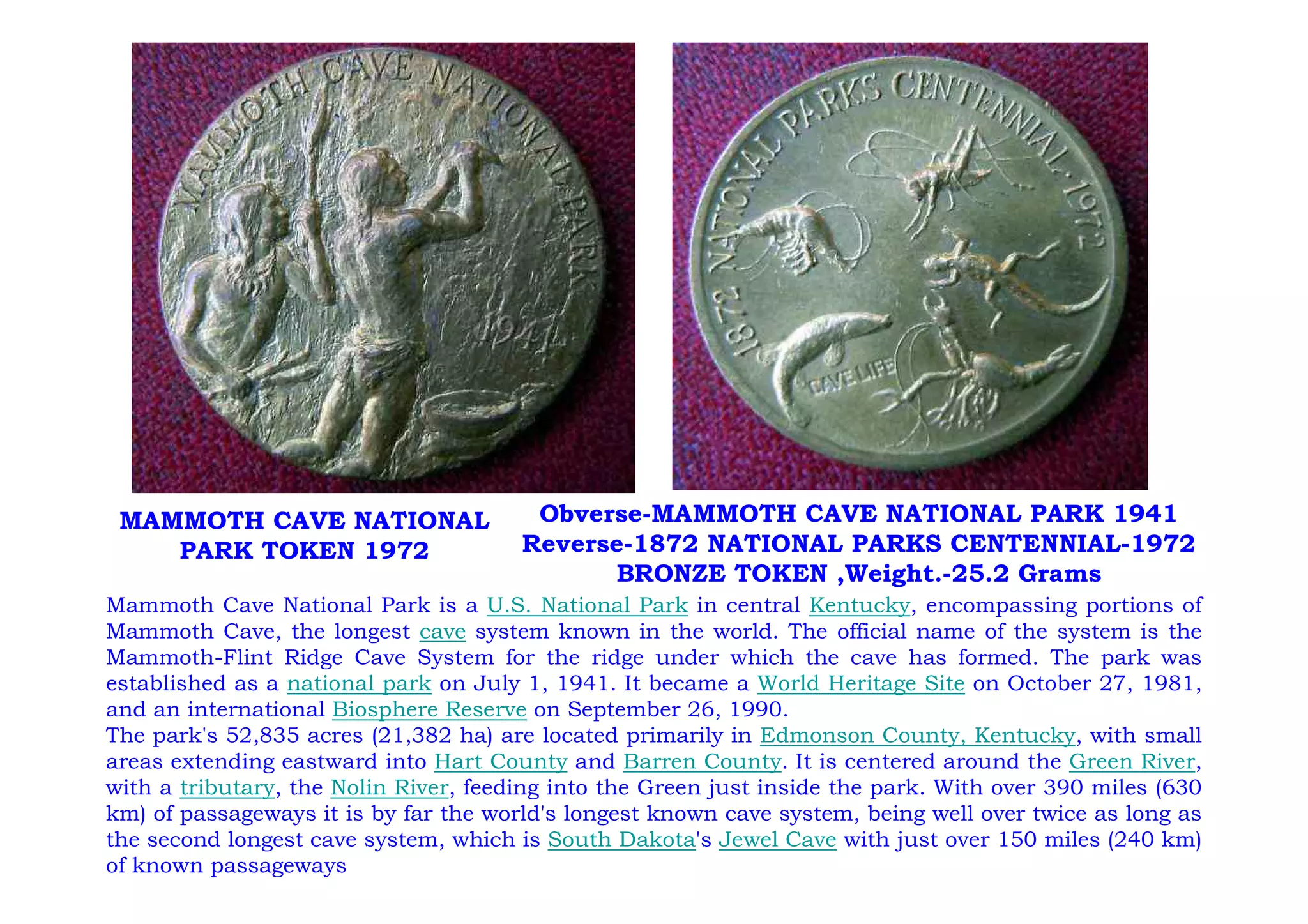 Mammotha cave national park token 1972 | PDF