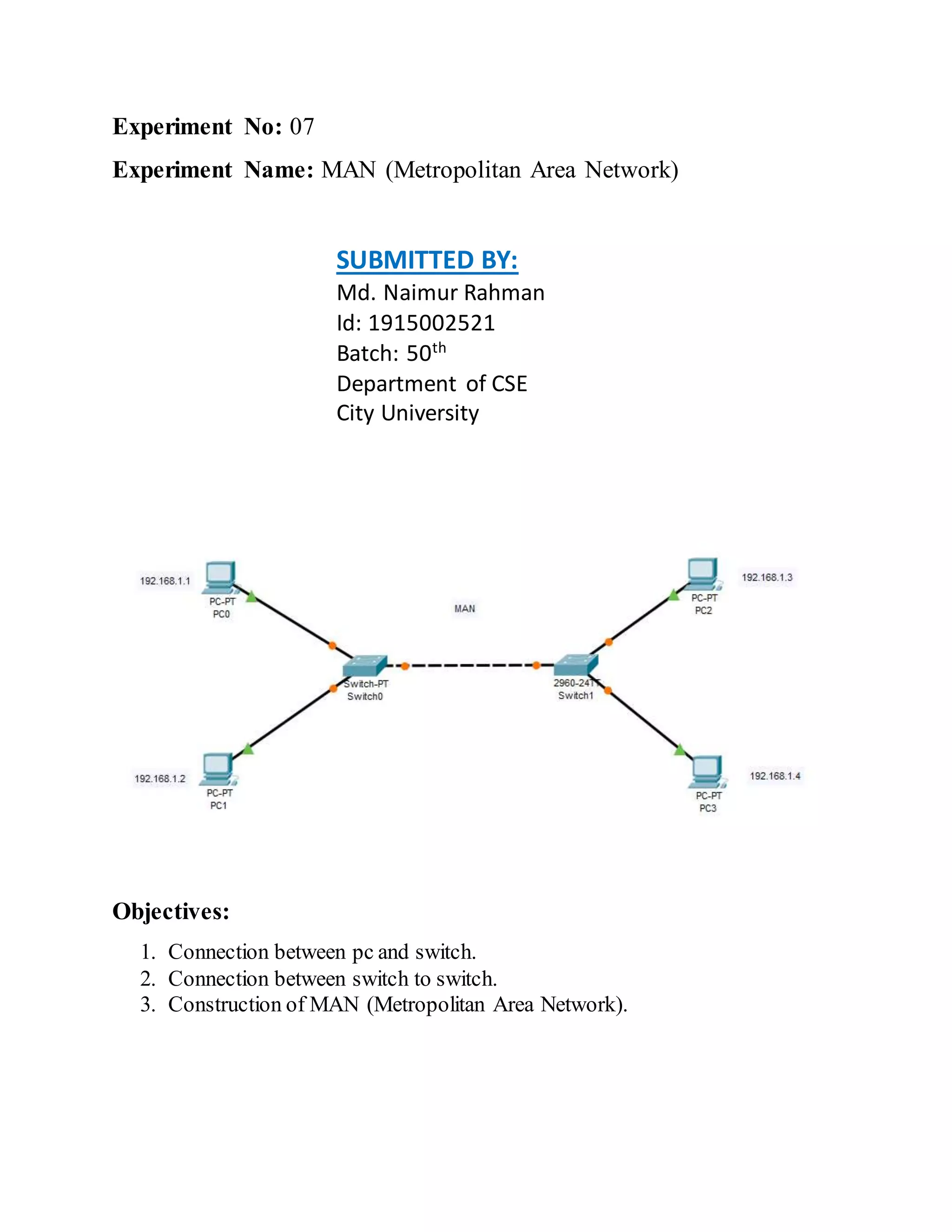 MAN Design in Cisco Packet Tracer | DOCX