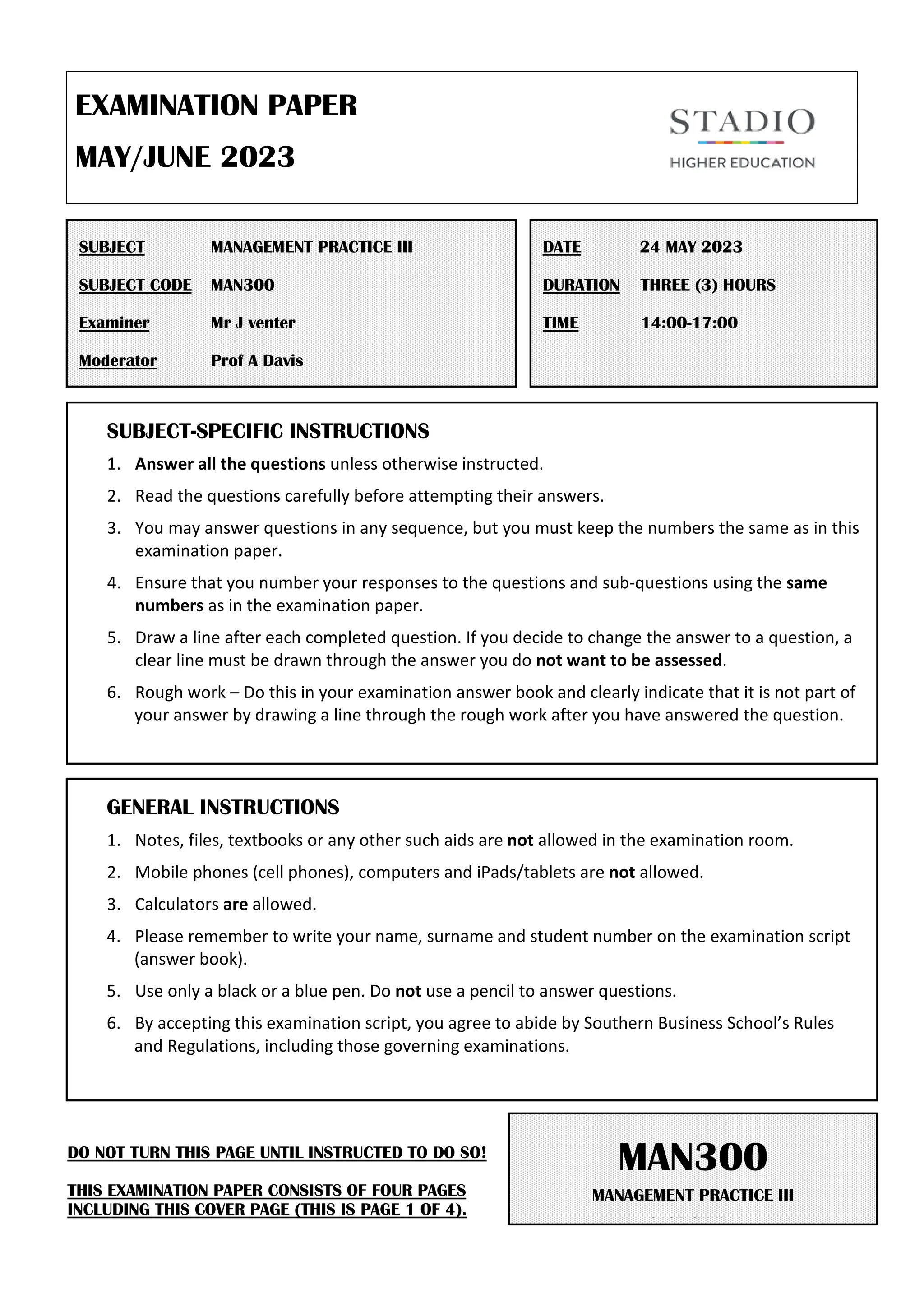 MAN300 2023 01 Examination Practice Paper.pdf