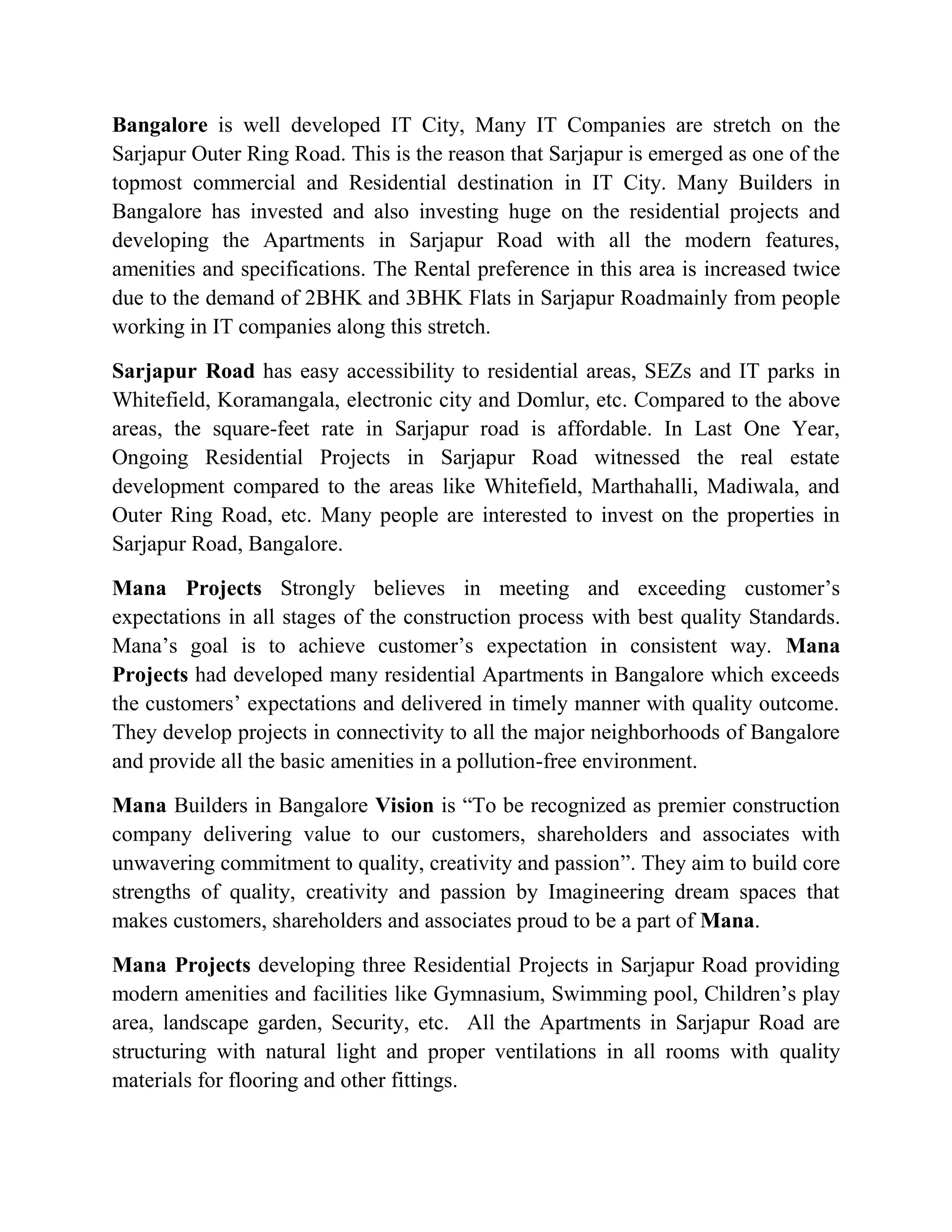 Mana Projects Bangalore | DOCX