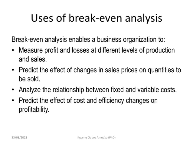 Man Acc KNUST lecture 2 break even analysis.ppt | Business Accounting ...