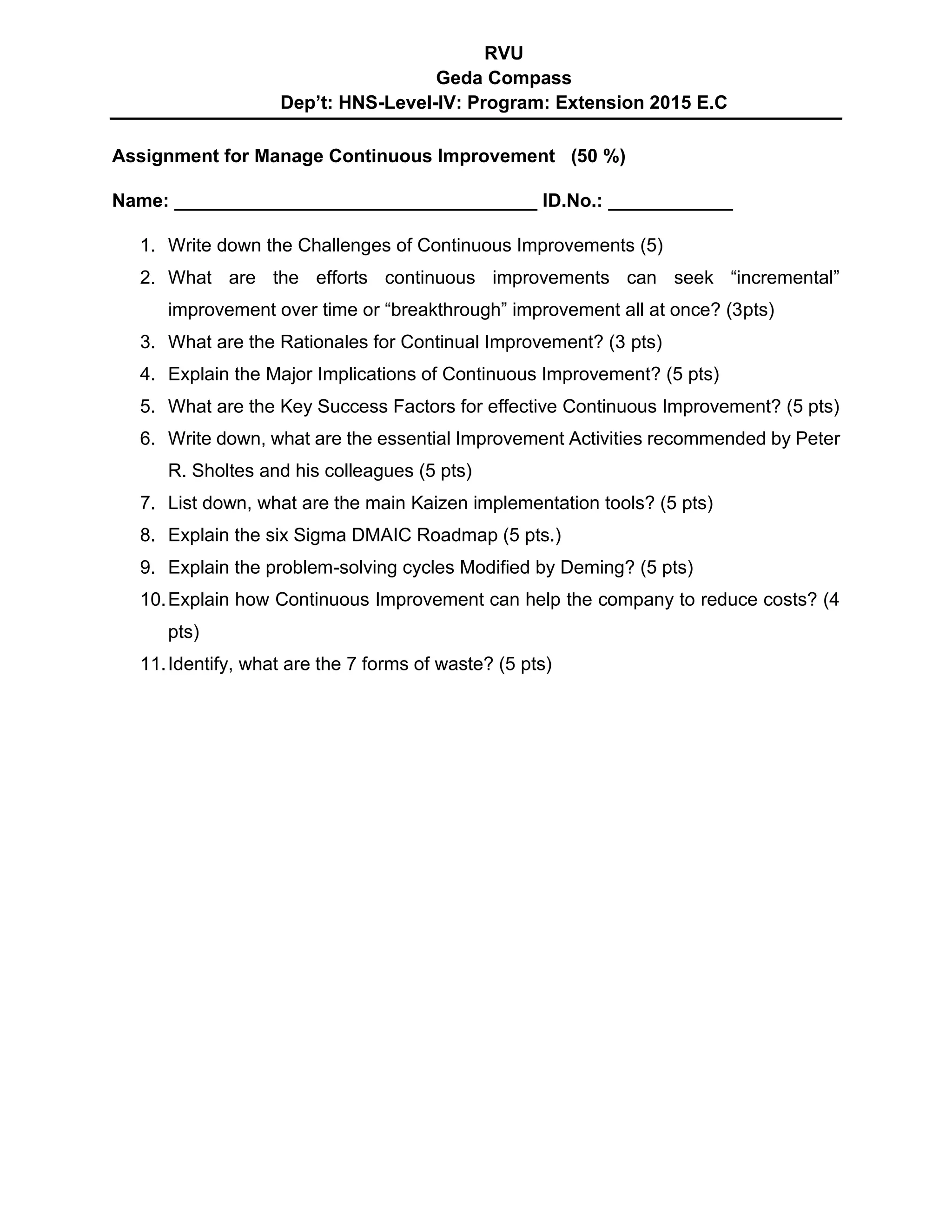 Manage Continuous Improvement Assignment.pdf