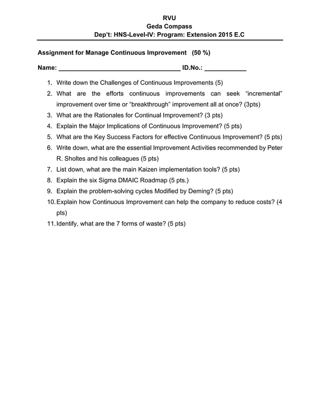 Manage Continuous Improvement Assignment.pdf