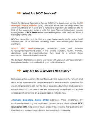 Managed Noc Services For Msp - Infrassist | PDF