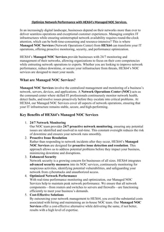 Optimize Network Performance with HEX64's Managed NOC Services | PDF