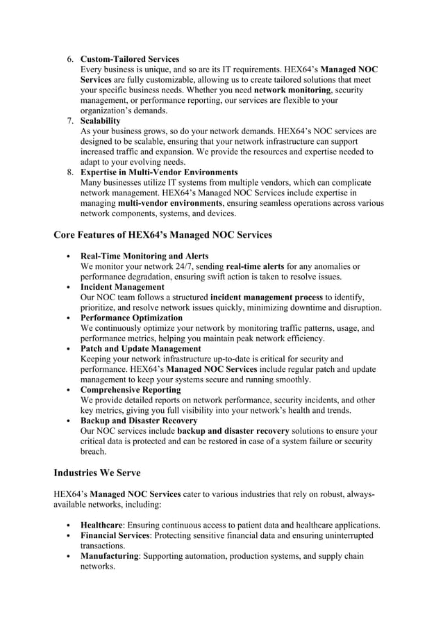Optimize Network Performance with HEX64's Managed NOC Services | DOCX | Computer Networking ...