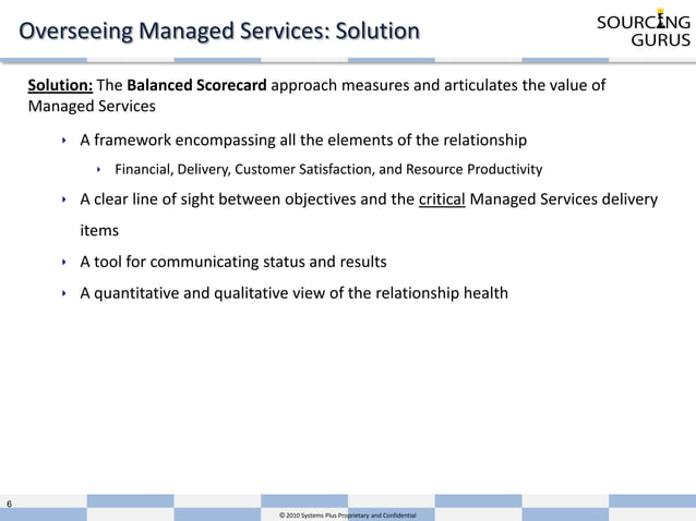 Managed Services Balanced Scorecard Presentation By Sourcing Gurus | PDF