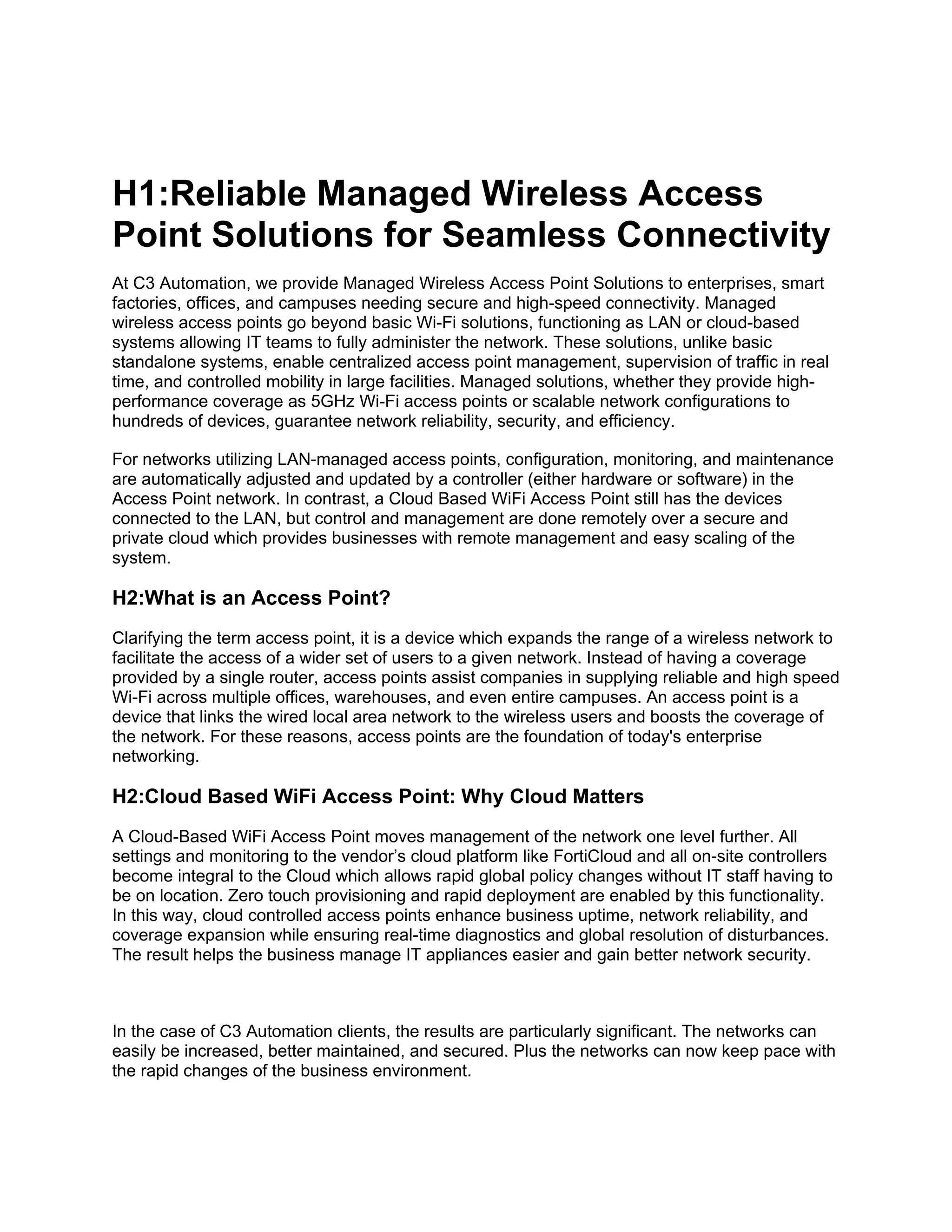Reliable Managed Wireless Access Point Solutions for Seamless ...