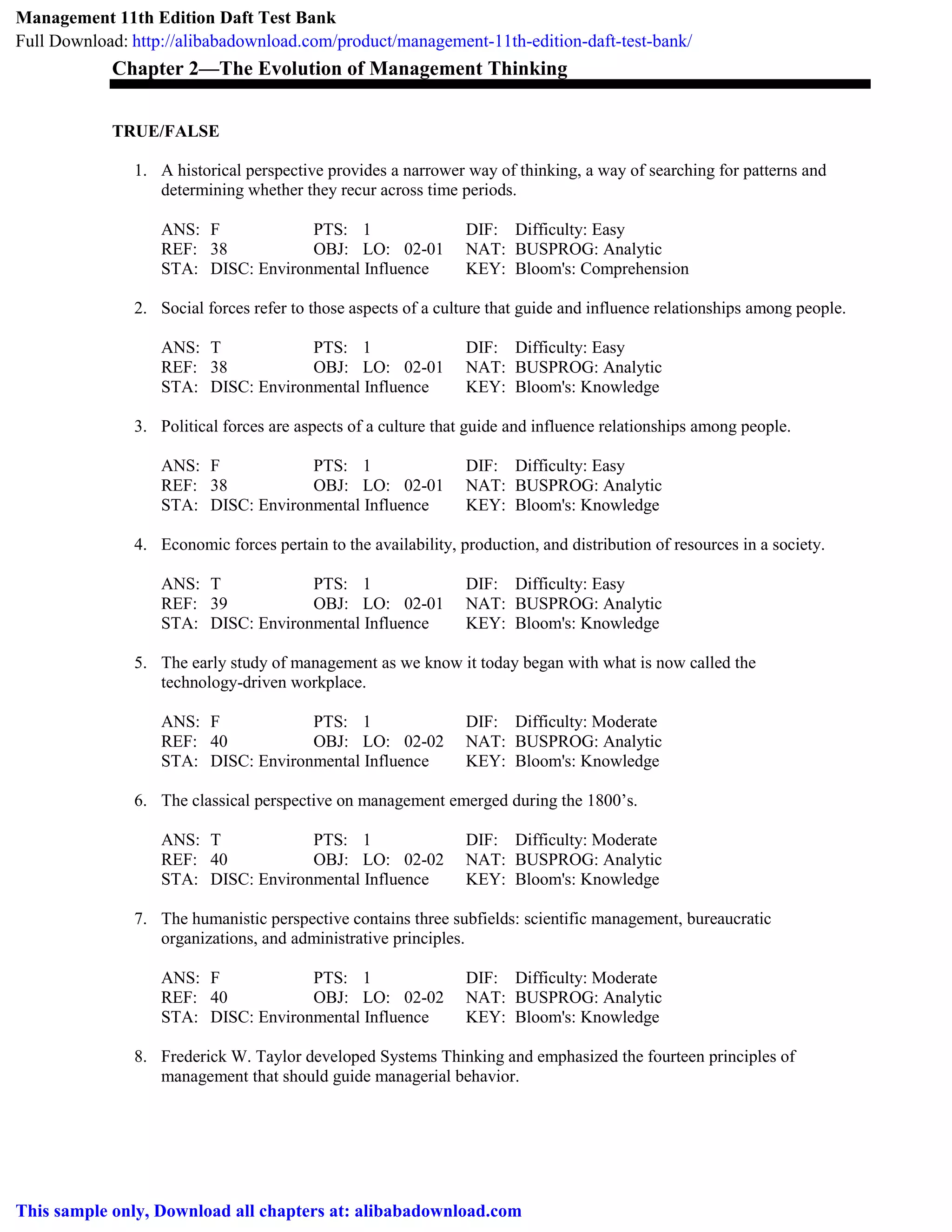 Management 11th Edition Daft Test Bank | PDF