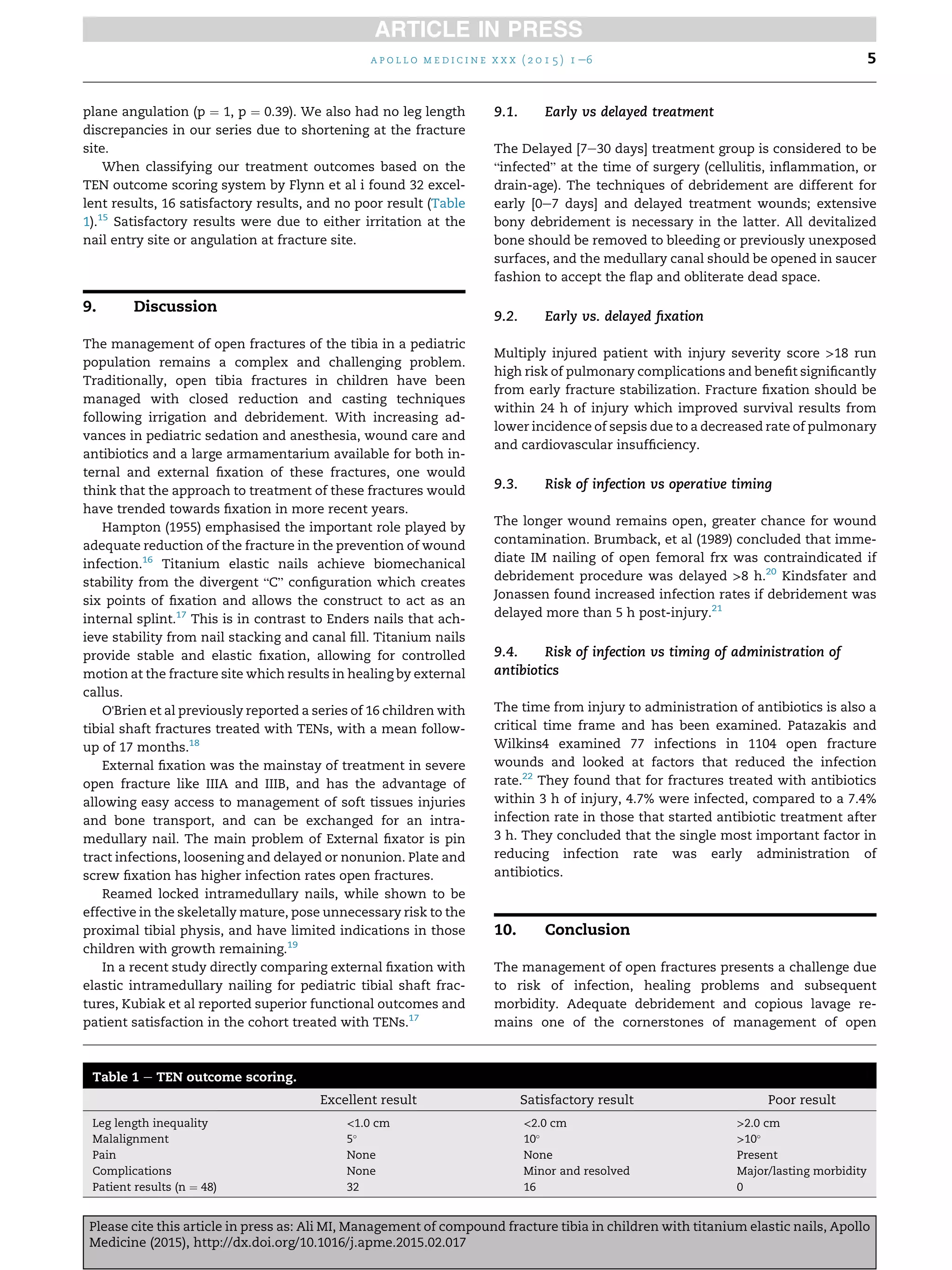 Management of compound fracture tibia in children with titanium elastic ...