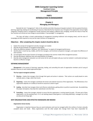 Chapter 1 - Managing and Manager in a Dynamic Environment | DOC