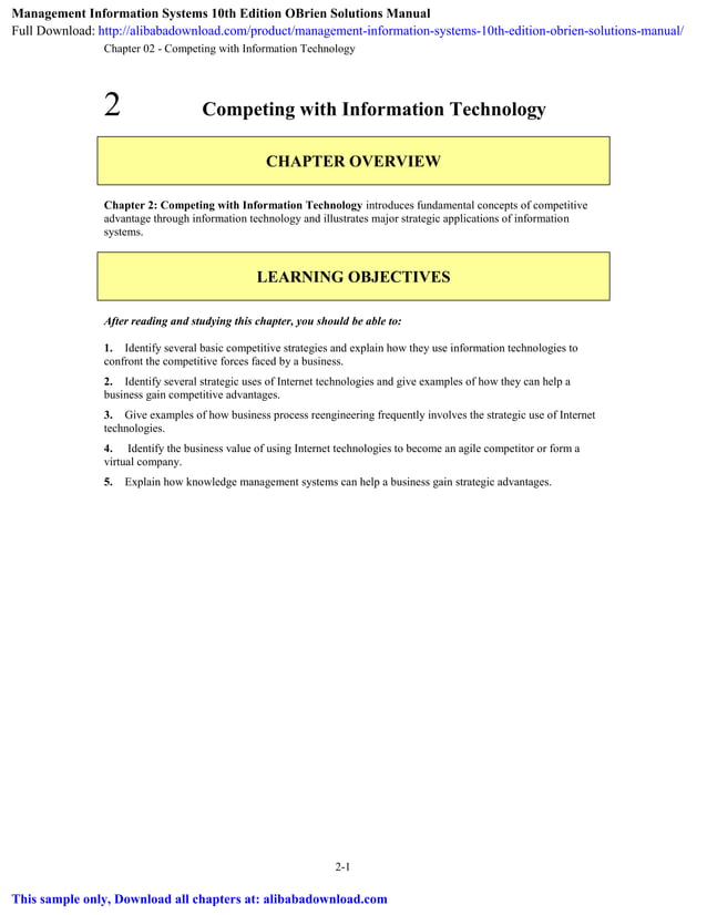Management Information Systems 10th Edition OBrien Solutions Manual