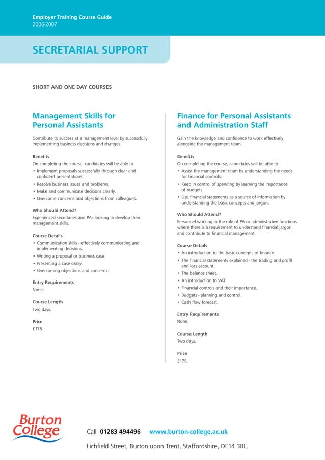 Employer Training Guide 2006-2007 Secretarial Support Courses | PDF