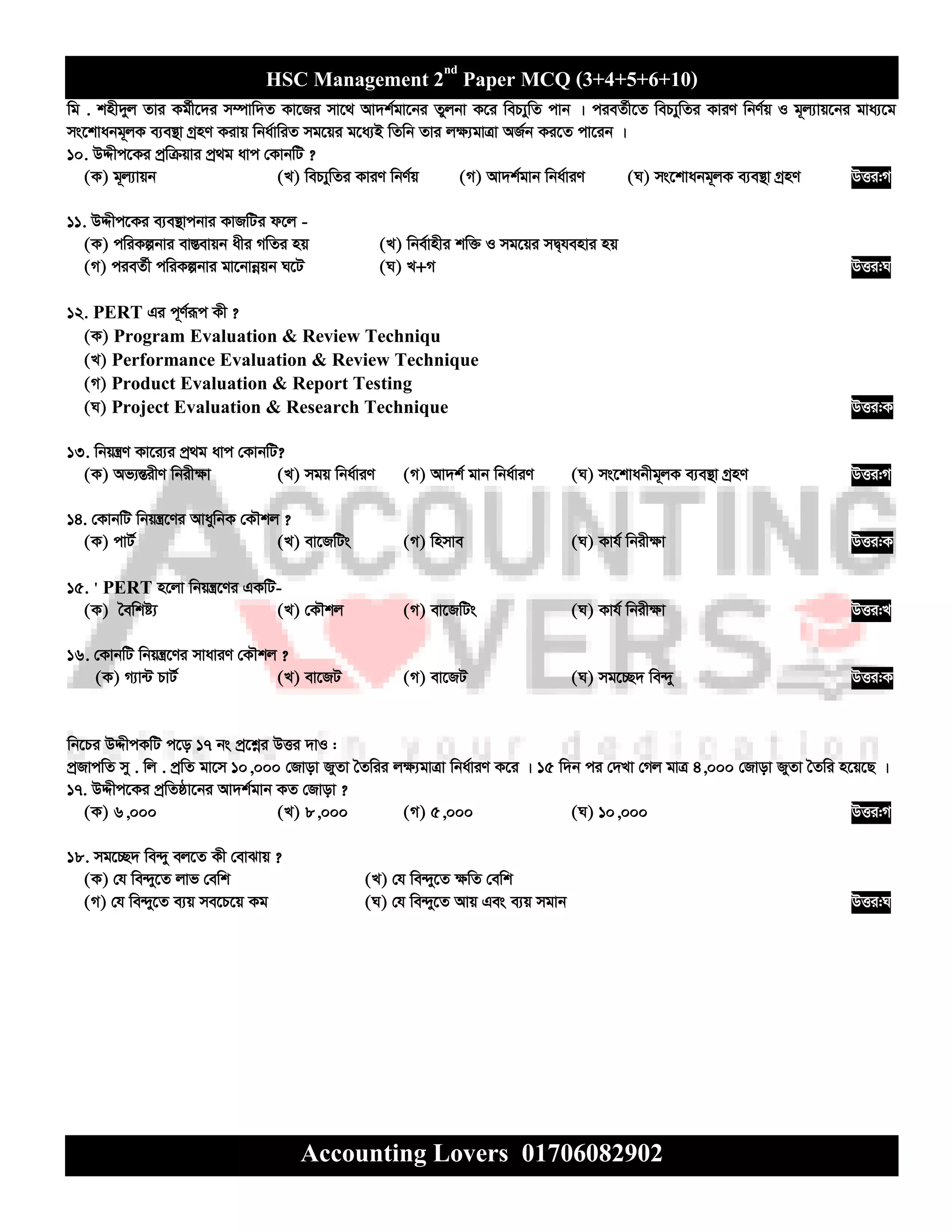 HSC 2023 Management 2nd paper MCQ | PDF