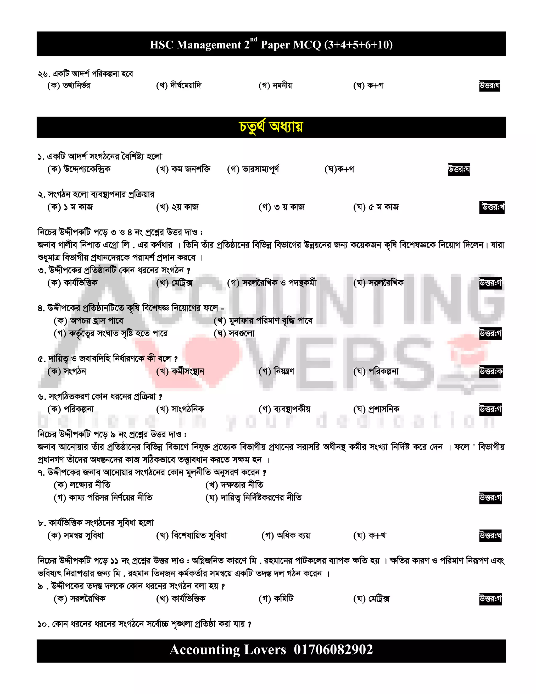 HSC 2023 Management 2nd paper MCQ | PDF