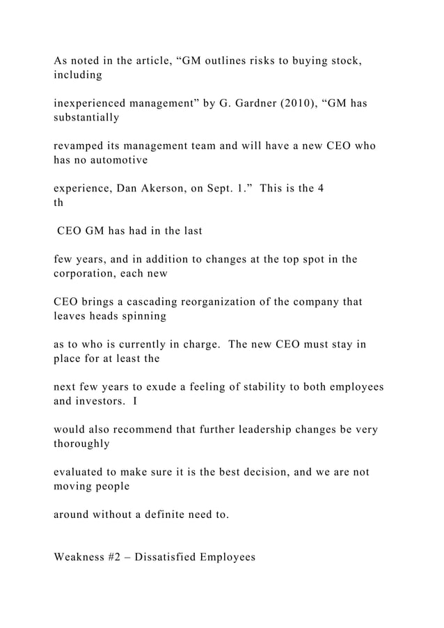 Management 303 SWOT Analysis of General Motors Company .docx