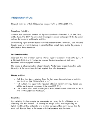 Cash Flow Interpretation & Analysis | DOCX