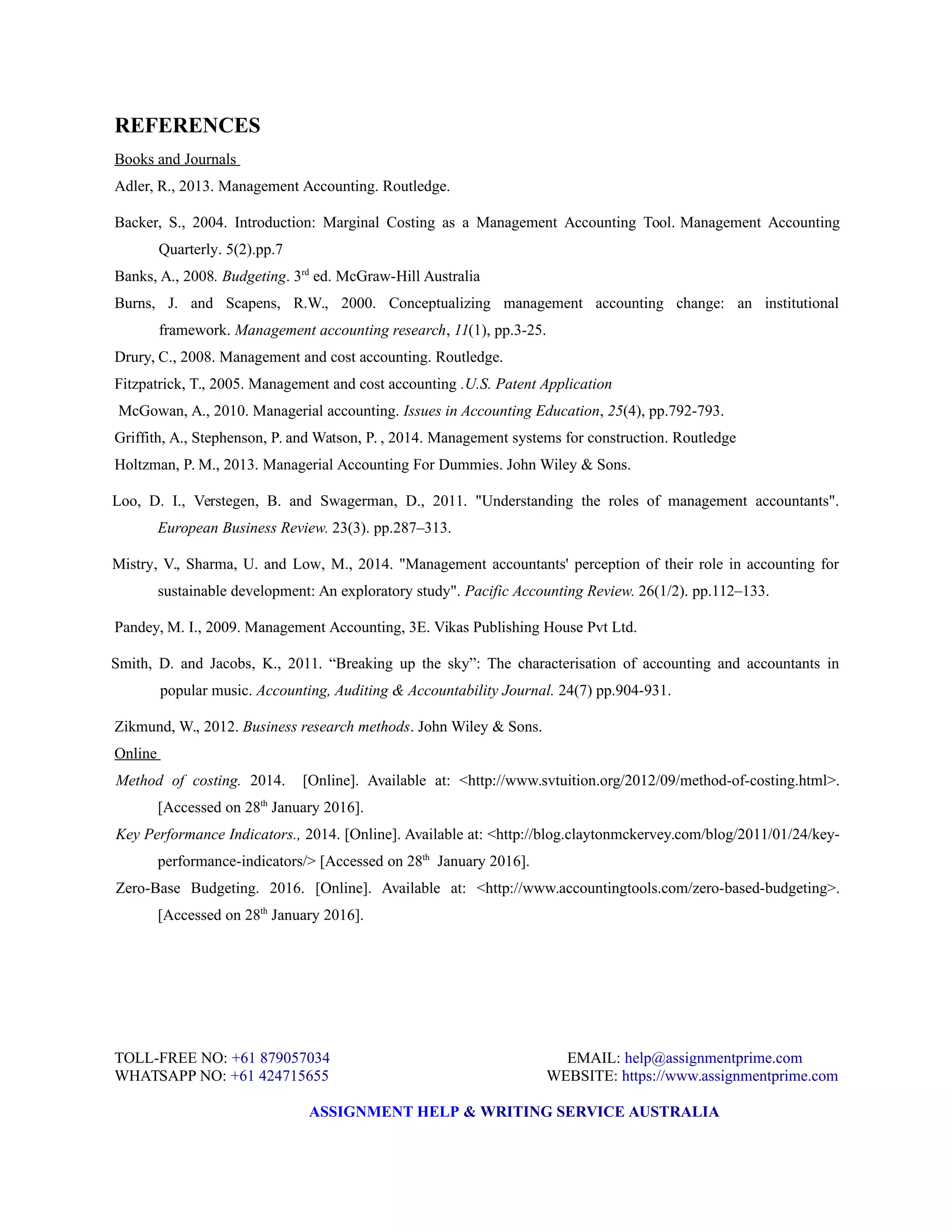 Management Accounting Sample - Assignment Prime Australia | PDF