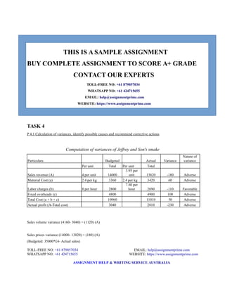 Management Accounting Sample - Assignment Prime Australia | PDF