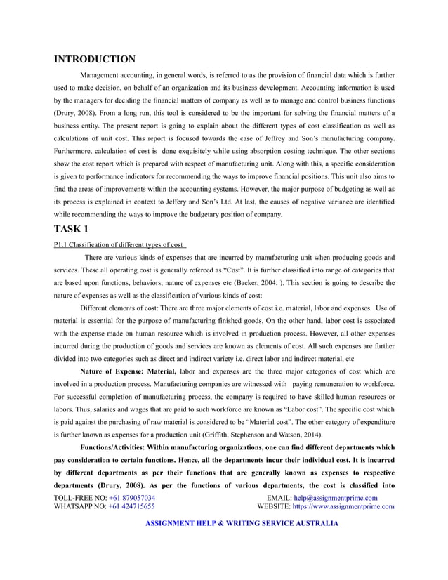 Management Accounting Sample - Assignment Prime Australia | PDF