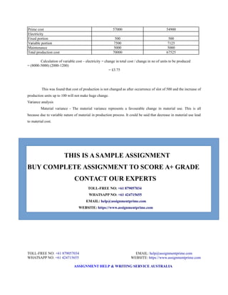 Management Accounting Sample - Assignment Prime Australia | PDF