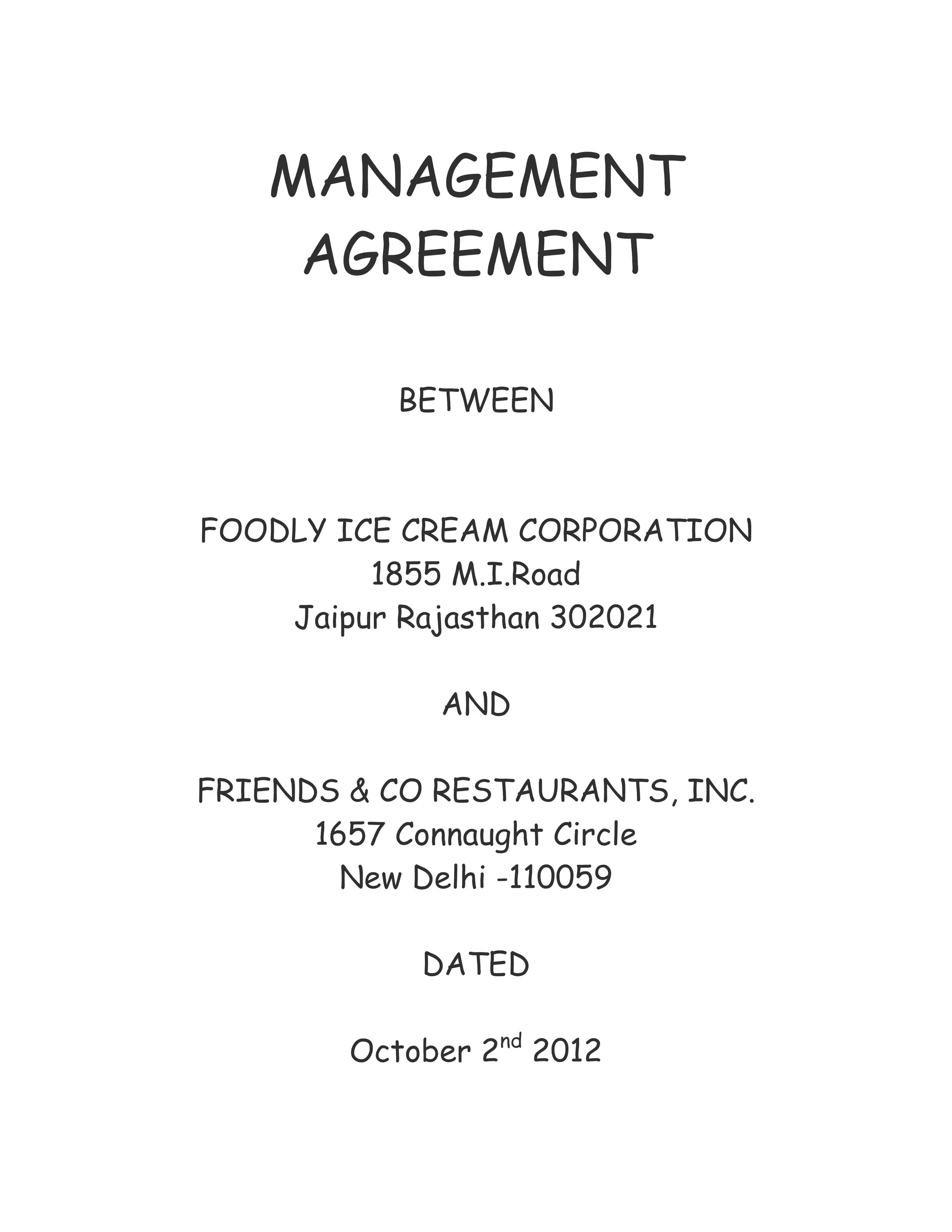 Management agreement sample | PDF