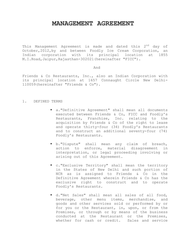 Management agreement sample | PDF