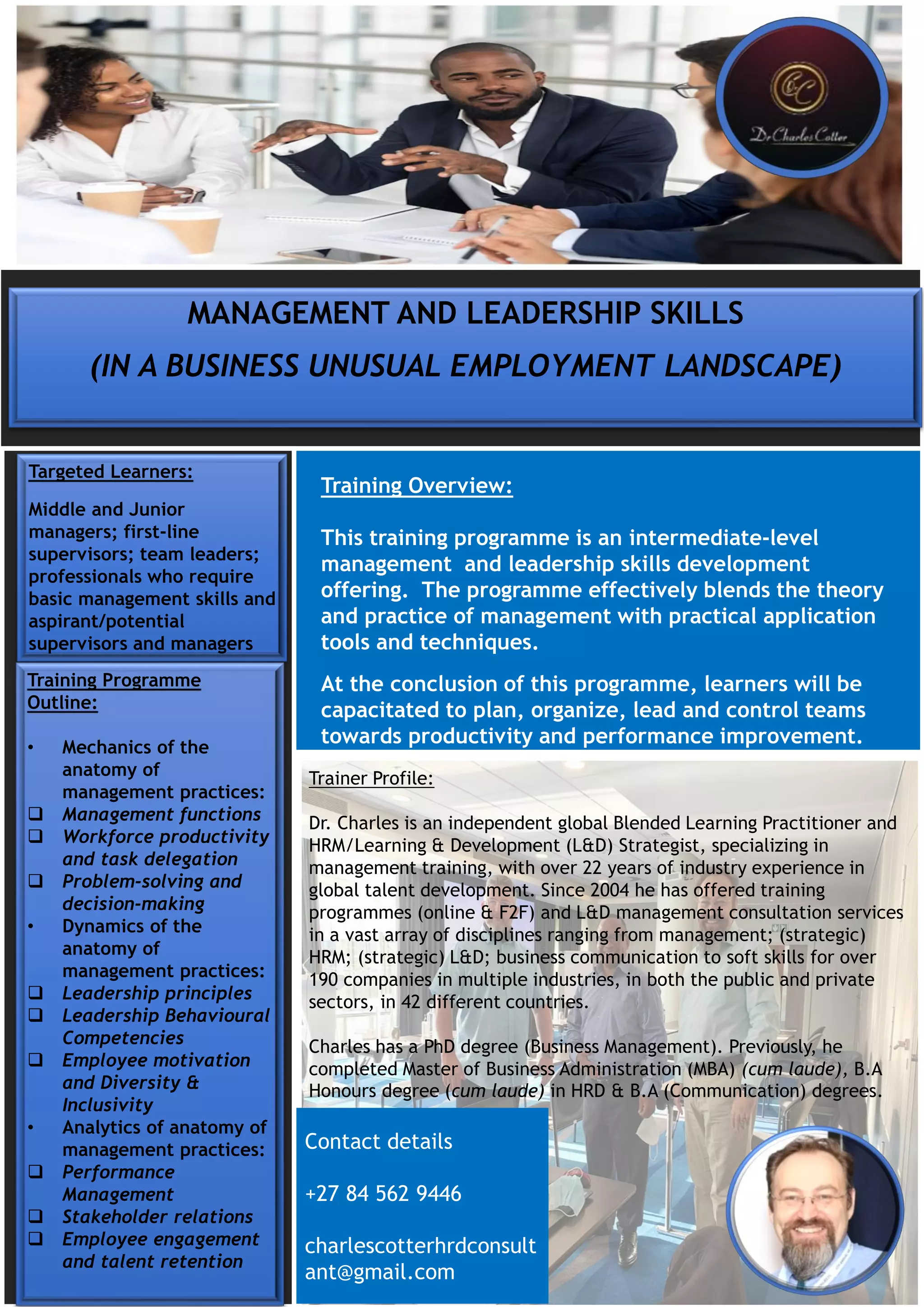Management and Leadership Skills_Facilitated by Dr Charles Cotter ...