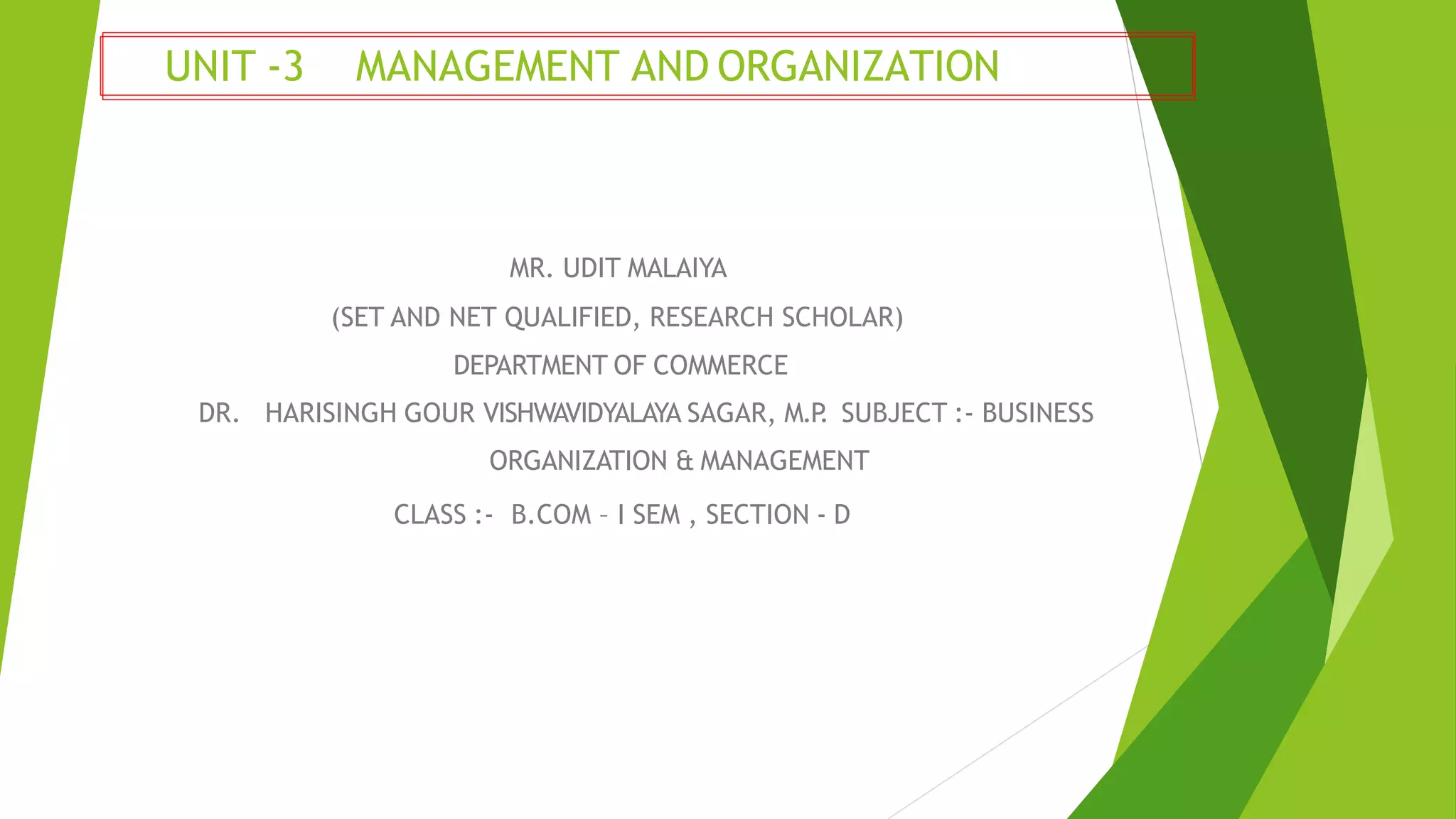 Management and organisation (unit iii )-ppt | PDF