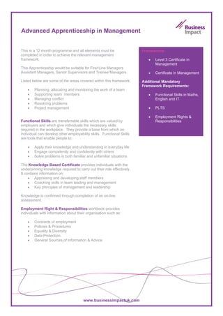 Management Apprenticeship Frameworks | PDF