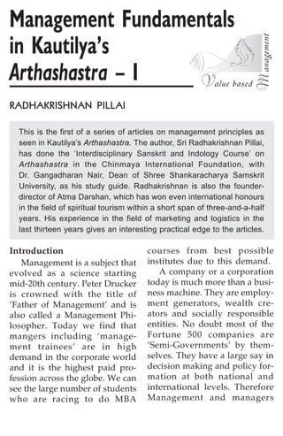 Management aspect derived from kautilya's arthashastras | PDF