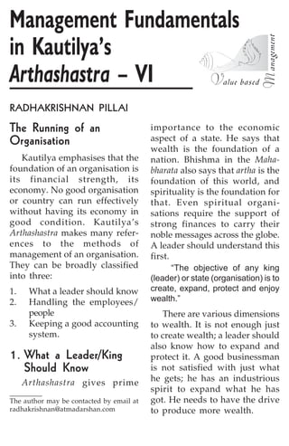 Management aspect derived from kautilya's arthashastras | PDF