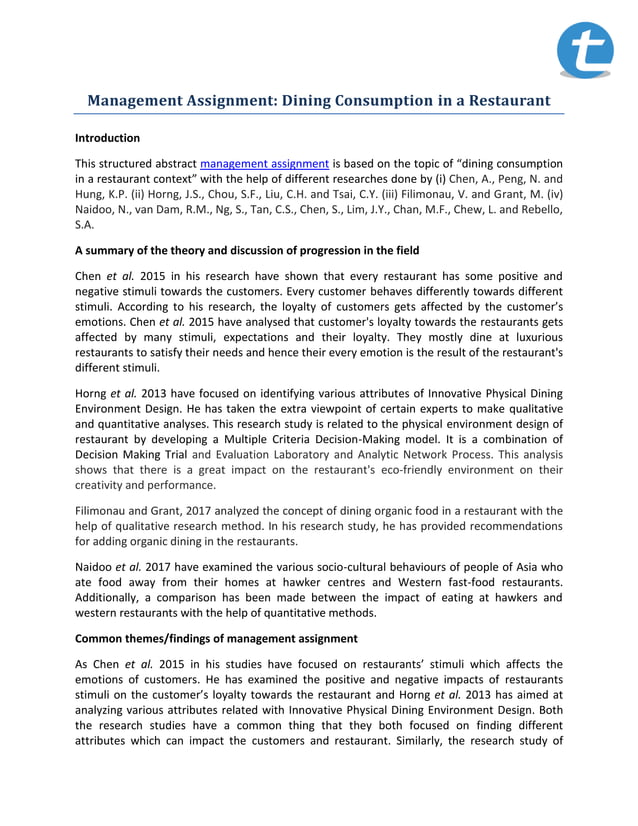 Management Assignment: Dining Consumption in a Restaurant | PDF | Bars ...