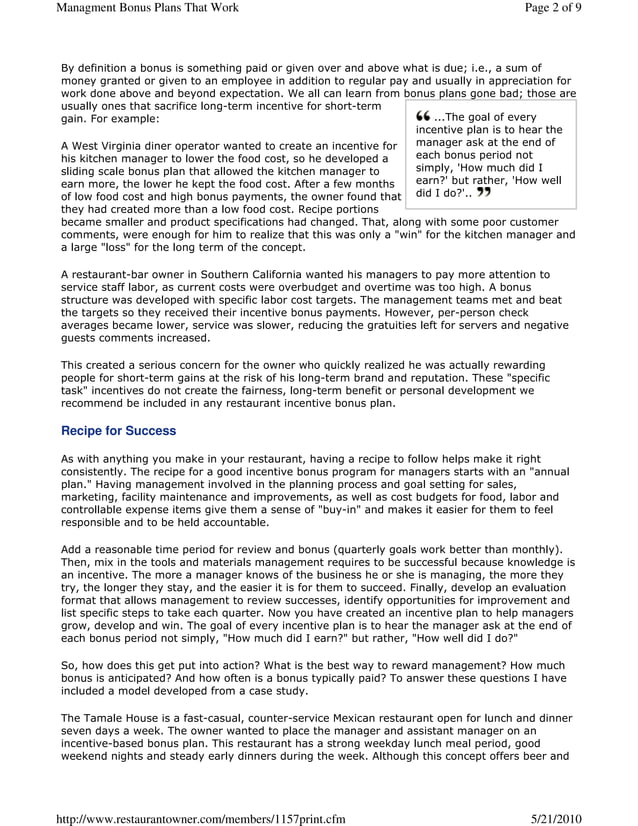 Management Bonus Plans | PDF | Business Accounting & Finance | Business